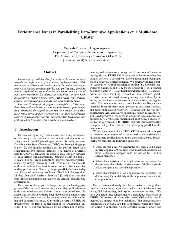 (PDF) Performance Issues in Parallelizing Data-Intensive Applications on a Multi-core Cluster ...
