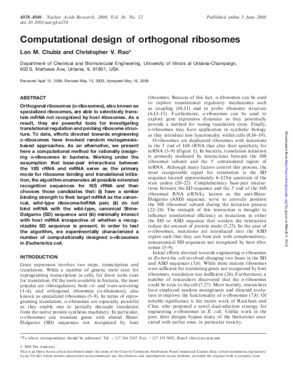 (PDF) Computational design of orthogonal ribosomes