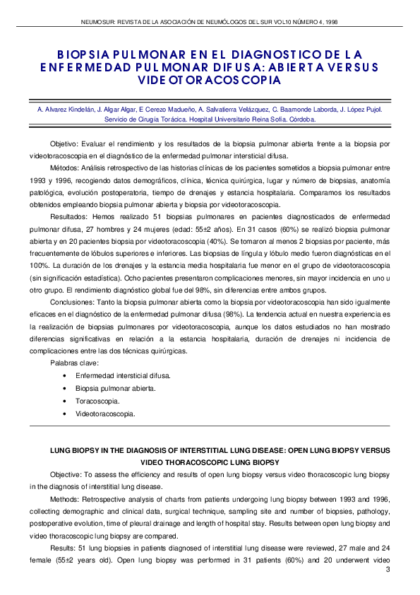 (PDF) BIOPSIA PULMONAR EN EL DIAGNOSTICO DE LA ENFERMEDAD PULMONAR ...