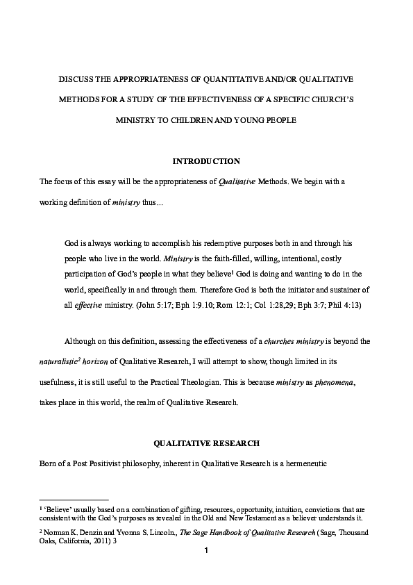 (PDF) DISCUSS THE APPROPRIATENESS OF QUANTITATIVE AND/OR QUALITATIVE ...