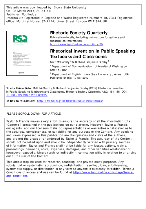 (PDF) Rhetorical Invention in Public Speaking Textbooks and Classrooms ...