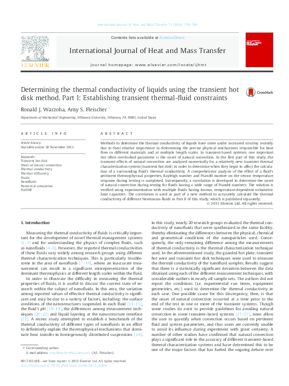 (PDF) Determining the thermal conductivity of liquids using the ...
