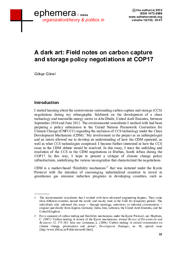 (PDF) A Dark Art: Field Notes on Carbon Capture and Storage Policy ...