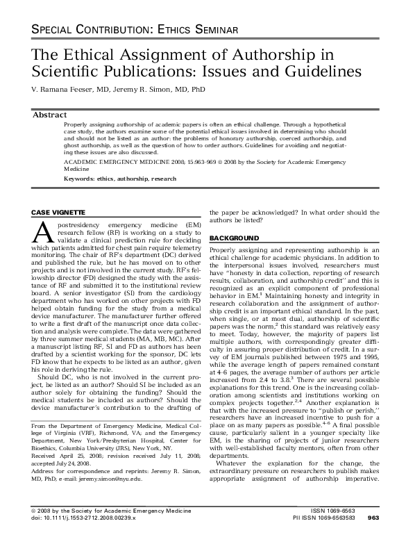 (PDF) The Ethical Assignment of Authorship in Scientific Publications ...