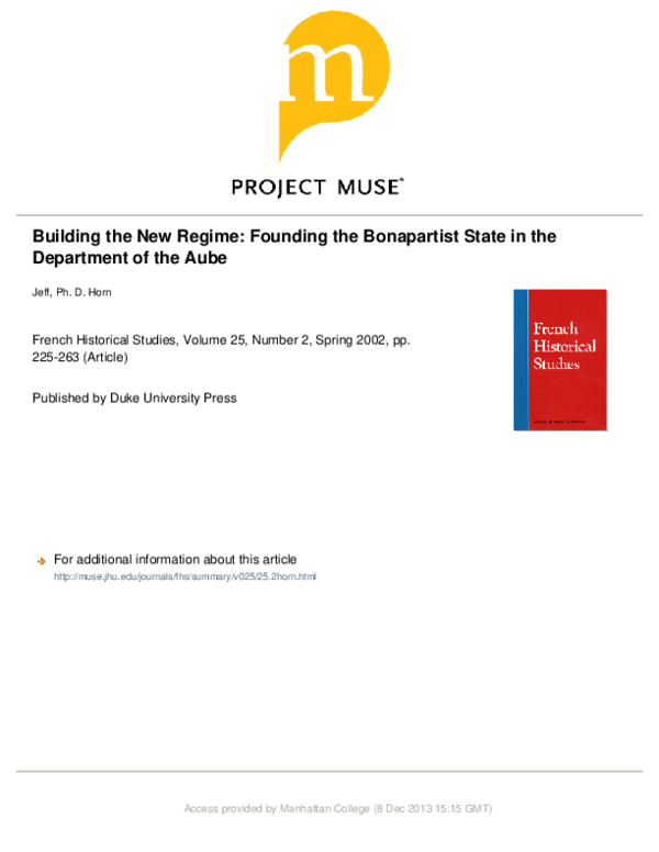 (PDF) Building the New Regime: Founding the Bonapartist State in the ...