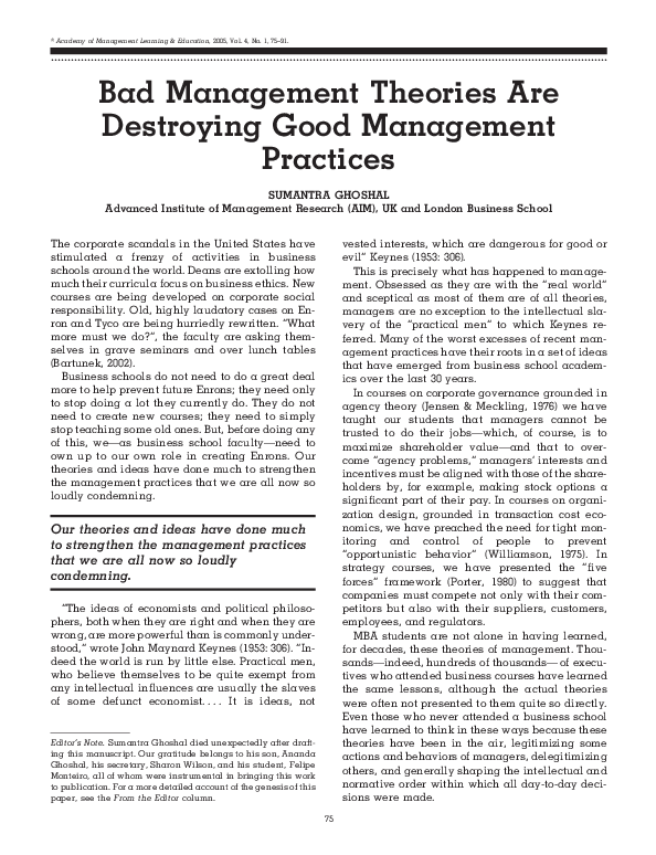 (PDF) Bad Management Theories Are Destroying Good Management Practices