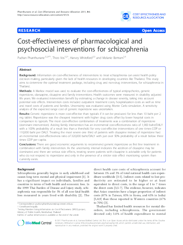(PDF) Cost-effectiveness of pharmacological and psychosocial ...