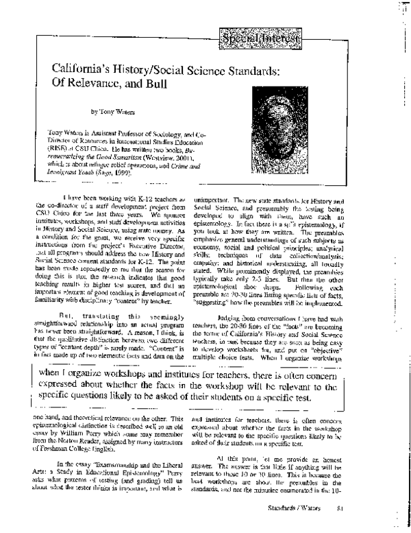 (PDF) California's History/Social Science Standards: Of Relevance and Bull