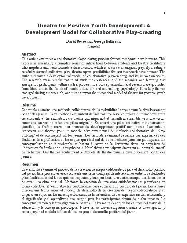 (PDF) Theatre for Positive Youth Development: A Development Model for ...