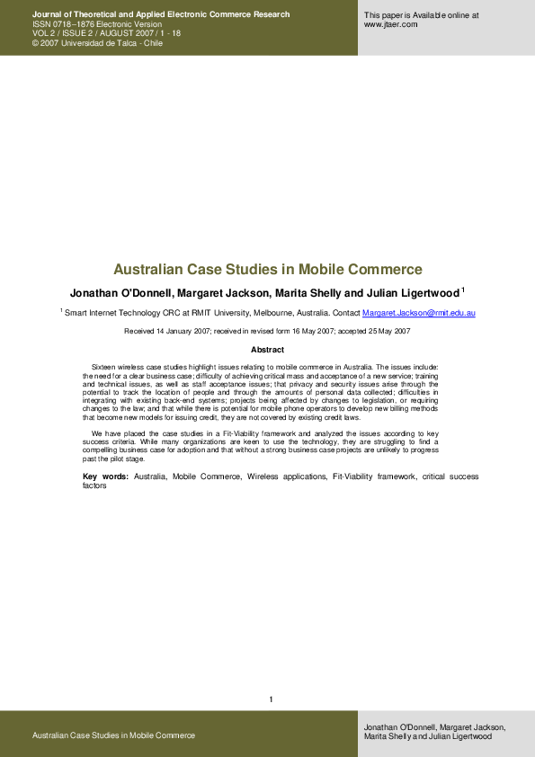 (PDF) Australian Case Studies in Mobile Commerce
