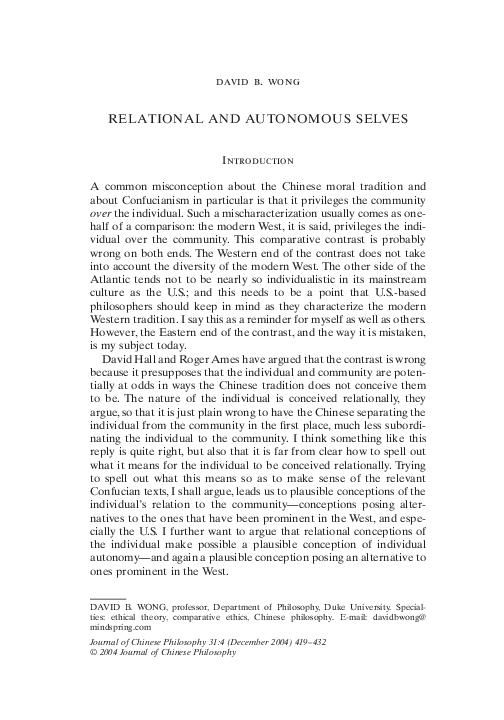 (PDF) RELATIONAL AND AUTONOMOUS SELVES