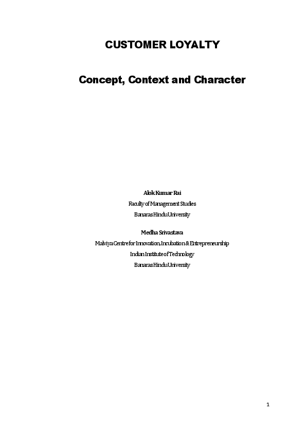 (DOC) Customer Loyalty: Concept, Context and Character