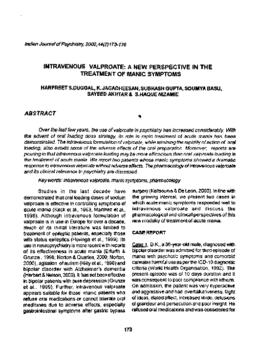(PDF) Use of intravenous valproate in acute manic: about a clinical ...