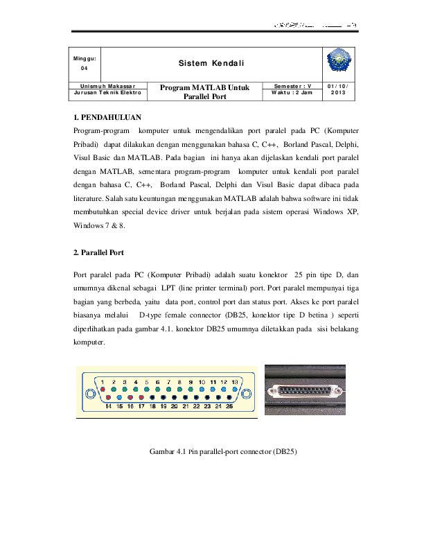 (PDF) Sistem Kendali Program MATLAB Untuk Parallel Port