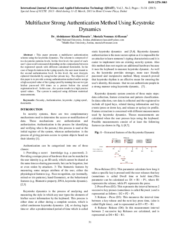 (PDF) 2- Multifactor Strong Authentication Method Using Keystroke Dynamics | Mustafa Nouman ...