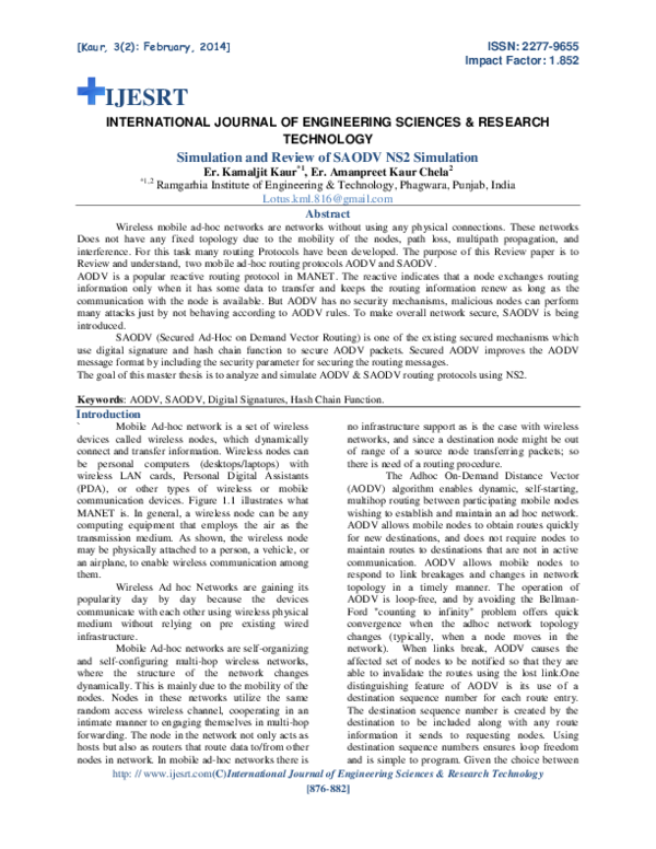 (PDF) Simulation and Review of SAODV NS2 Simulation