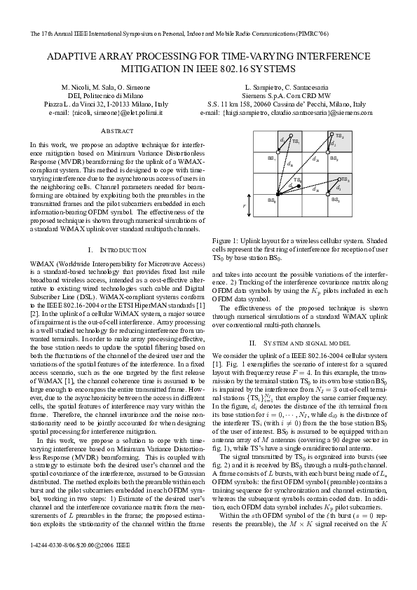 Pdf Adaptive Array Processing For Time Varying Interference Mitigation In Ieee 802 16 Systems