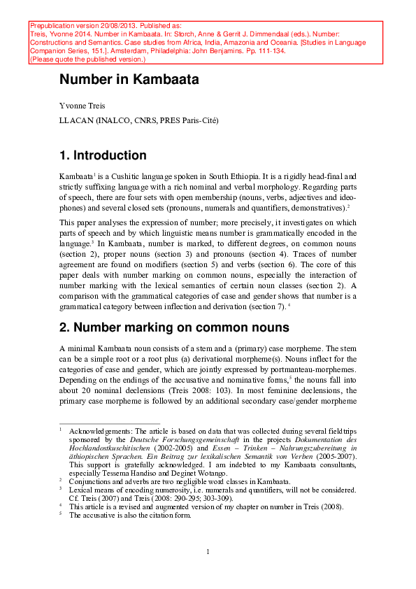 (PDF) Number in Kambaata