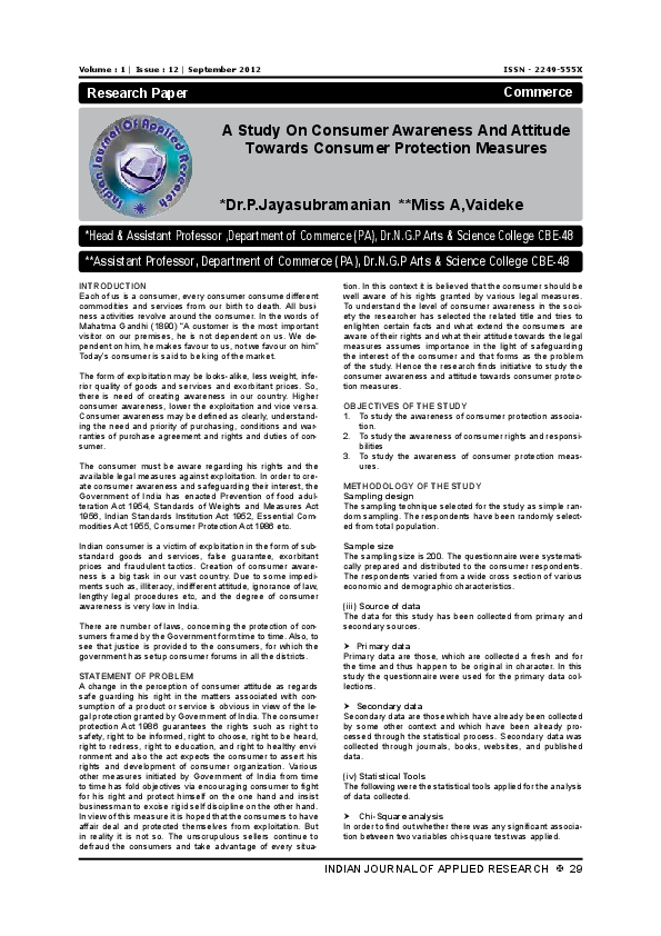 (PDF) A Study On Consumer Awareness And Attitude Towards Consumer ...