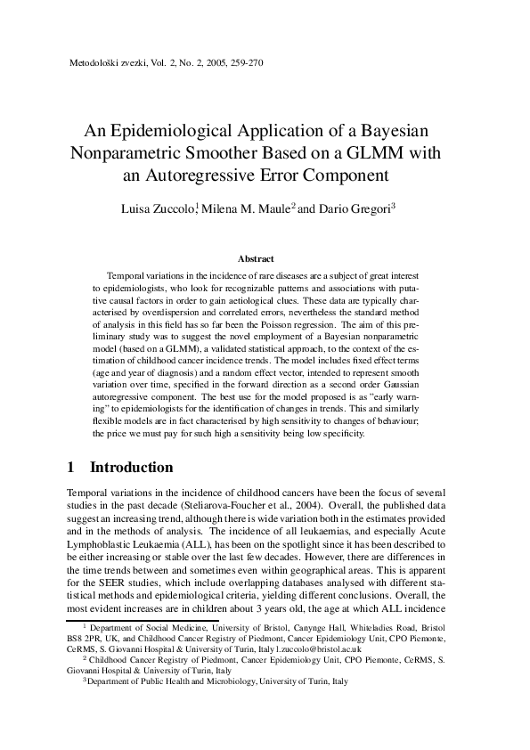 (PDF) An Epidemiological Application of a Bayesian Nonparametric Smoother Based on a GLMM with ...
