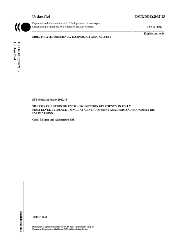 (PDF) The Contribution of ICT to Production Efficiency in Italy: Firm-Level Evidence Using Data ...