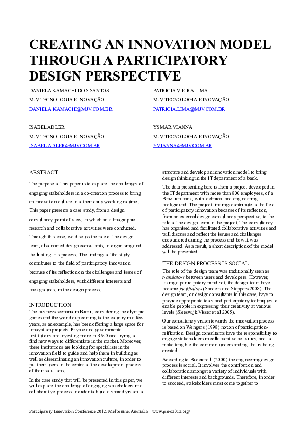 (PDF) Creating an innovation model through a participatory design ...