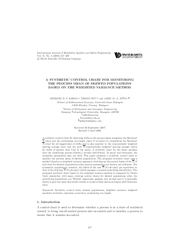 Pdf A Synthetic Control Chart For Monitoring The Process Mean Of
