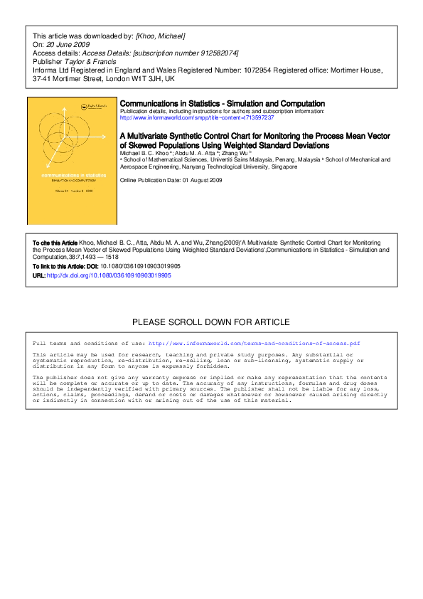 Pdf A Multivariate Synthetic Control Chart For Monitoring The Process Mean Vector Of Skewed
