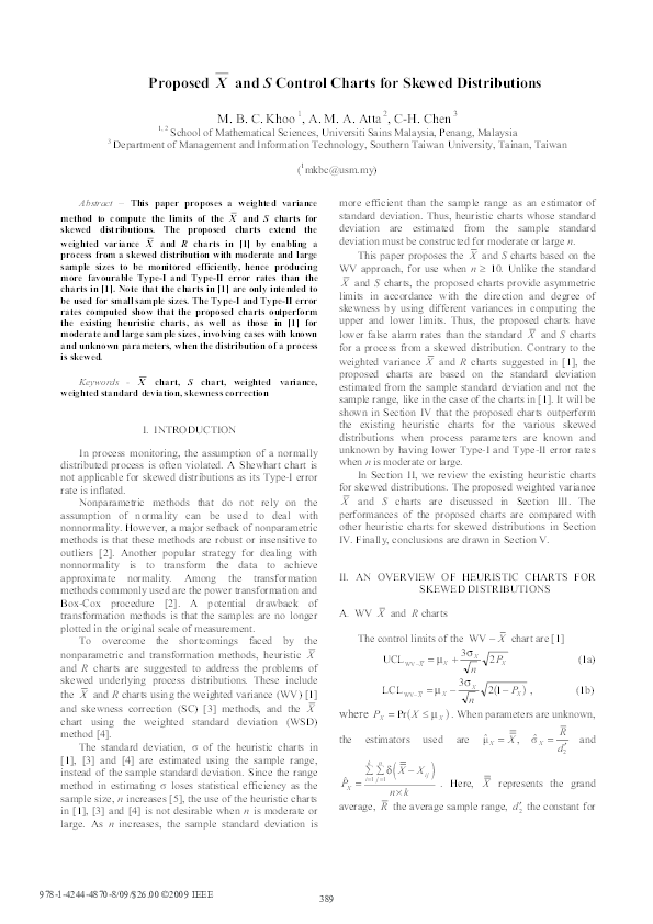(PDF) Proposed ̃ and S control charts for skewed distributions