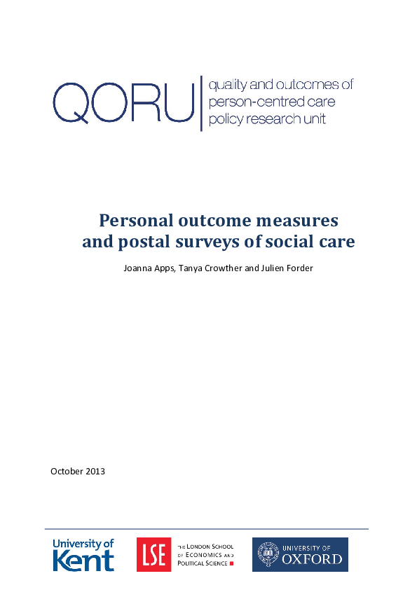 (PDF) Personal outcome measures and postal surveys of social care