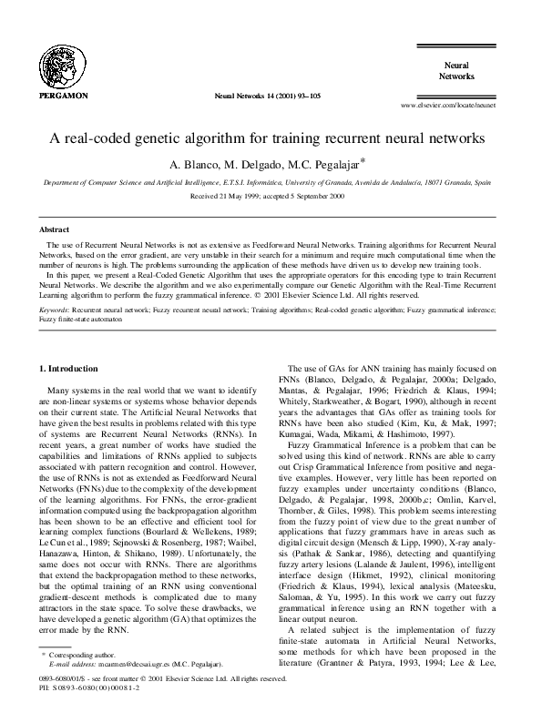 Pdf A Real Coded Genetic Algorithm For Training Recurrent Neural Networks