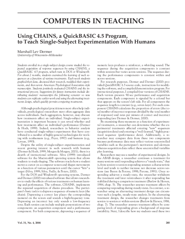 (PDF) Using CHAINS, a QuickBASIC 4.5 Program, to Teach Single-Subject ...