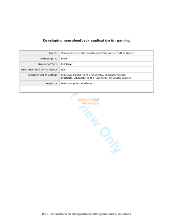 (PDF) Developing neurofeedback application for gaming IEEE Transactions on Computational ...