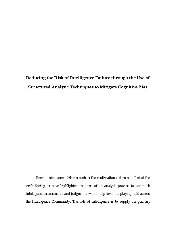 (DOC) Reducing the Risk of Intelligence Failure through the Use of Structured Analytic ...