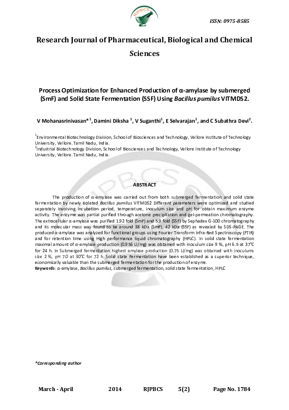 (PDF) Process optimization for enhanced production of α-amylase by submerged (SmF) and solid ...
