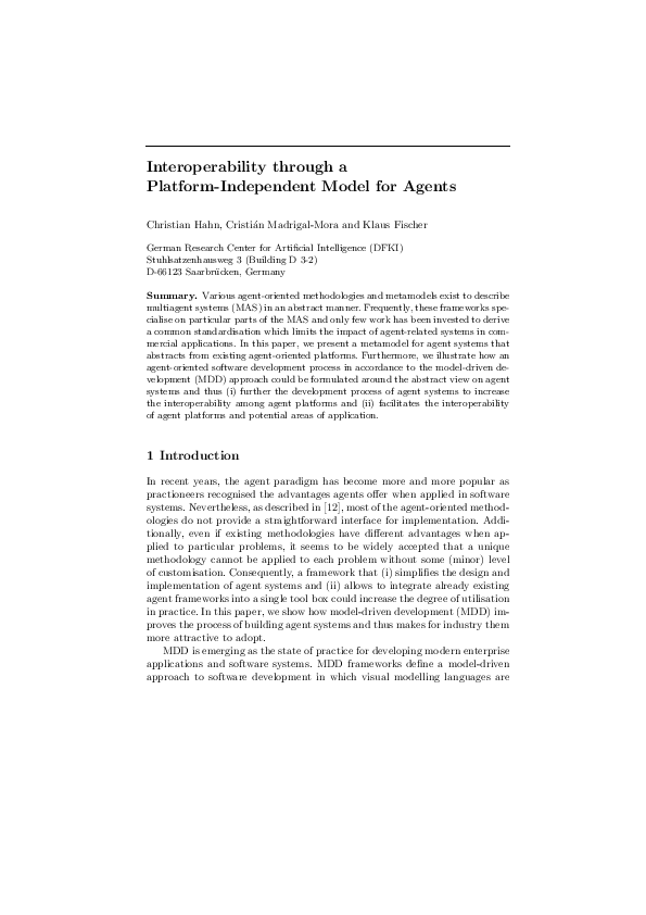 (PDF) Interoperability through a Platform-Independent Model for Agents