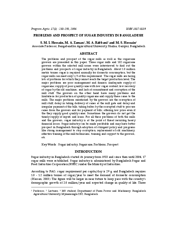 (PDF) PROBLEMS AND PROSPECT OF SUGAR INDUSTRY IN BANGLADESH