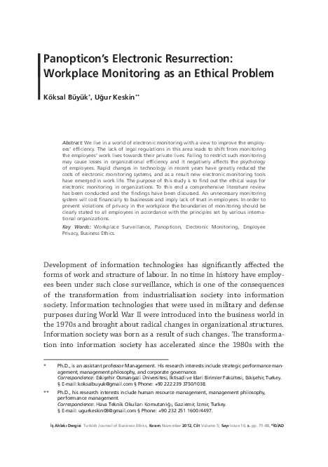 (PDF) Panopticon’s Electronic Resurrection: Workplace Monitoring as an ...