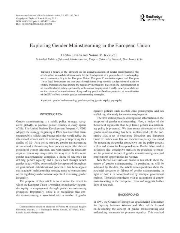 (PDF) Exploring Gender Mainstreaming in the European Union
