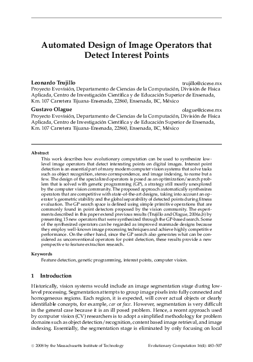 Pdf Automated Design Of Image Operators That Detect Interest Points