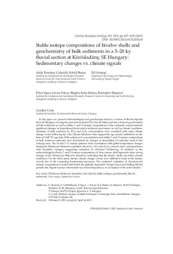 (PDF) Stable isotope compositions of bivalve shells and geochemistry of bulk sediments in a 5–20 ...