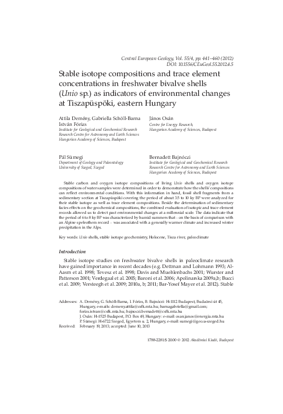 (PDF) Stable isotope compositions and trace element concentrations in freshwater bivalve shells ...