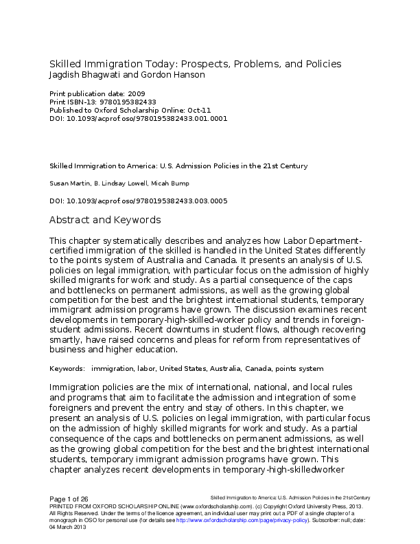 (PDF) Skilled Immigration to America: U.S. Admission Policies in the ...