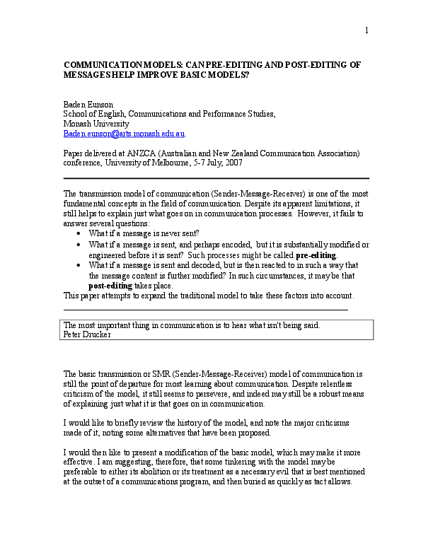 (DOC) Communication Models Can Pre Editing and Post Editing Messages ...