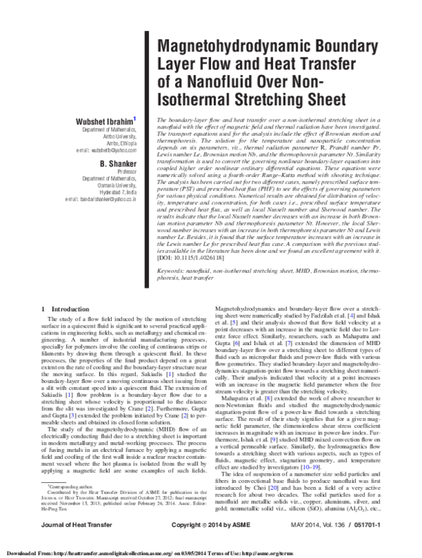(PDF) Magnetohydrodynamic Boundary Layer Flow and Heat Transfer of a Nanofluid Over Non ...