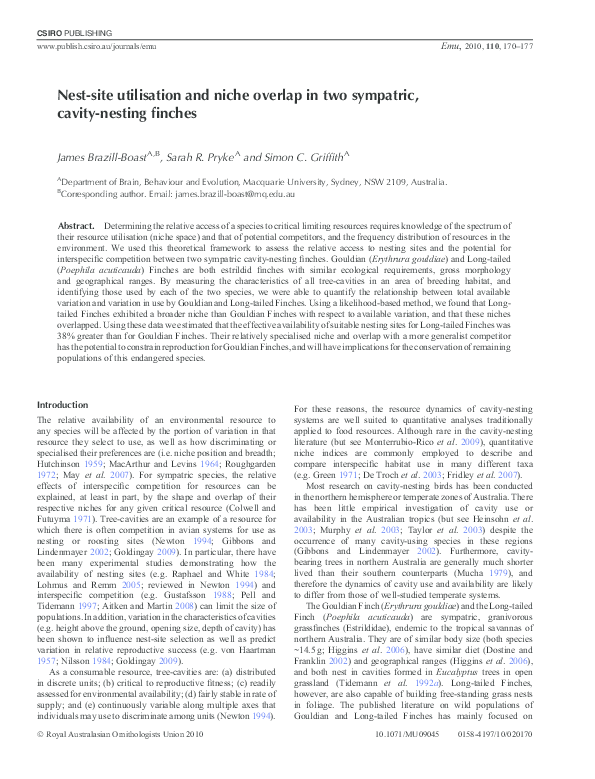 (PDF) Nest-site utilisation and niche overlap in two sympatric, cavity ...
