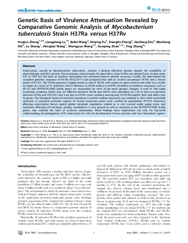 (PDF) Genetic Basis of Virulence Attenuation Revealed by Comparative ...