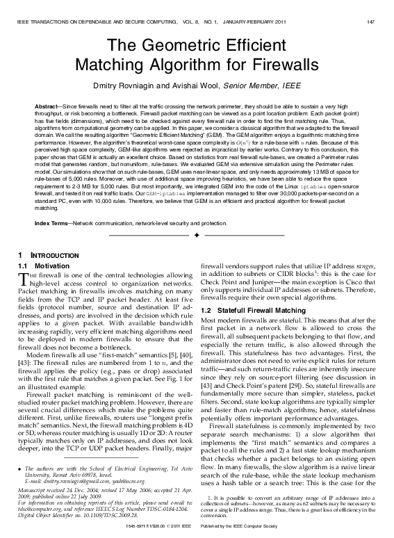 (PDF) The Geometric Efficient Matching Algorithm for Firewalls (PDF) The Geometric Efficient Matching Algorithm for Firewalls