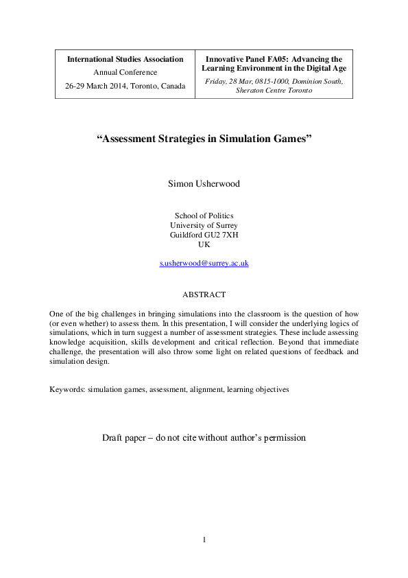 (PDF) Assessment Strategies in Simulation Games