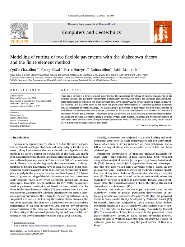 (PDF) Modelling of rutting of two flexible pavements with the shakedown theory and the finite ...